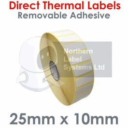 25mm x 10mm Direct Thermal Labels with Removable Adhesive