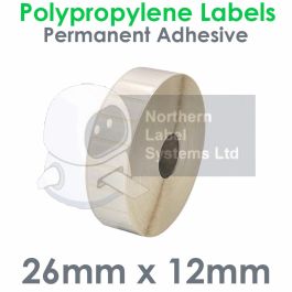 26mm x 12mm Gloss White Polypropylene Labels - Small Roll