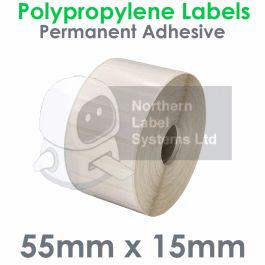 55mm x 15mm Gloss Polypropylene Labels - Small Roll