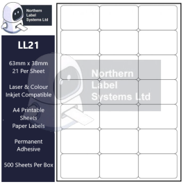 LL21 A4 Labels, 21 Per Sheet, 63.5mm x 38.1mm
