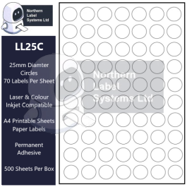 LL25C A4 Labels, 70 Per Sheet, 25mm Circles