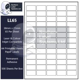 A4 Sheets of 38.1mm x 21.2mm LL65 Labels, L7651