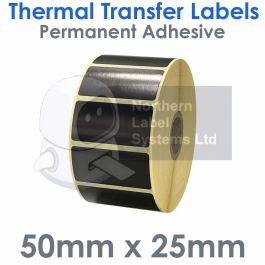 Black 50mm x 25mm Thermal Transfer Labels - Small Roll