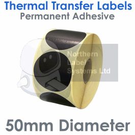 50mm Diameter Black Thermal Transfer Circular Labels