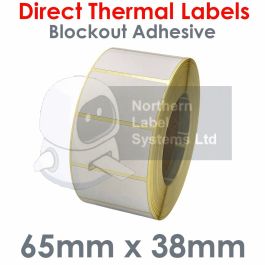 65mm x 38mm Direct Thermal Labels with Blockout Adhesive - Large Roll
