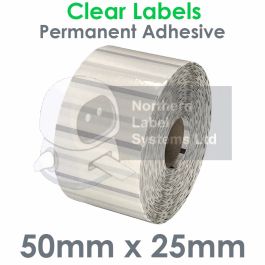 Clear 50mm x 25mm Polypropylene labels - Small Roll