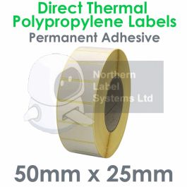 50mm x 25mm Direct Thermal Polypropylene Labels - Large