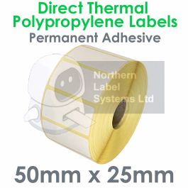 50mm x 25mm Direct Thermal Polypropylene Labels - Small