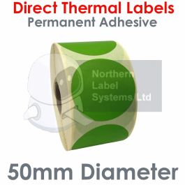 50mm Diameter Green Direct Thermal Circular Labels
