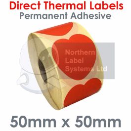Red Heart Shape Labels 50mm x 50mm - Small Roll