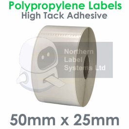 High Tack 50mm x 25mm Gloss Polypropylene Labels - Small Roll