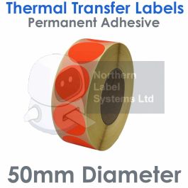 Fluorescent Red Labels 50mm Diameter - Large Roll