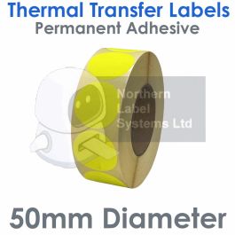 50mm Diameter Fluorescent Yellow Thermal Transfer Labels - Large Roll