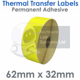 Fluorescent Yellow Labels 62mm x 32mm - Large Roll