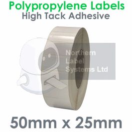 50mm x 25mm Gloss Polypropylene Labels with High Tack Adhesive