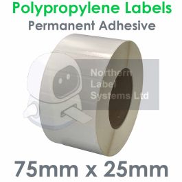 75mm x 25mm Gloss White Polypropylene Labels | Northern Label Systems