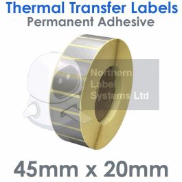 Silver 45mm x 20mm Thermal Transfer Labels - Large Roll