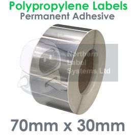 70mm x 30mm Bright Silver Polypropylene Labels - Large Roll