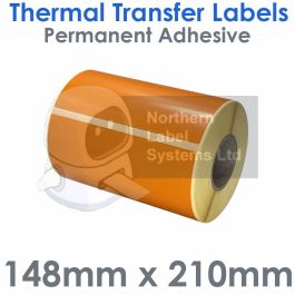 148mm x 210mm Orange Thermal Transfer Labels on 44mm cores