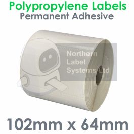 102mm x 64mm Waterproof Polypropylene Labels - Small Roll
