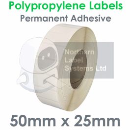 Matt White 50mm x 25mm Polypropylene Labels - Large roll