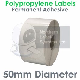 50mm Diameter Gloss Polypropylene Waterproof Labels - Small Roll
