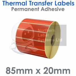 Red Thermal Transfer Labels 85mm x 20mm - Small Roll