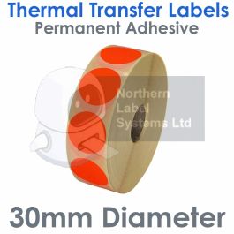 Fluorescent Red Labels 30mm Diameter - Small Roll