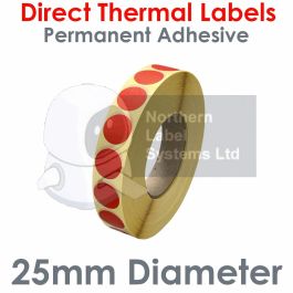 Red Direct Thermal Labels 25mm Diameter - Large Roll