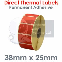 Red Direct Thermal Labels 38mm x 25mm - Small Roll