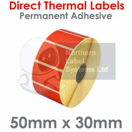 50mm x 30mm Red Direct Thermal Labels