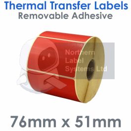 Red Removable Adhesive 76mm x 51mm Thermal Transfer Labels - Small Roll