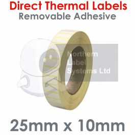 Removable Adhesive Direct Thermal Labels 25mm x 10mm - Large Roll