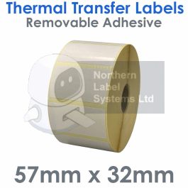 Removable Adhesive Labels 57mm x 32mm Thermal Transfer - Small Roll