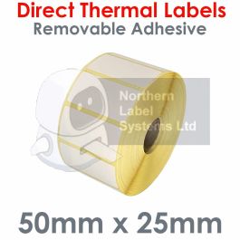 50mm x 25mm Direct Thermal Labels with Removable Adhesive