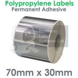 70mm x 30mm Bright Silver Polypropylene Labels - Small Roll