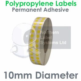 10mm Diameter Gloss Yellow Polypropylene Labels - Large Roll