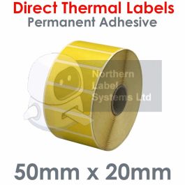 Yellow Labels 50mm x 20mm Direct Thermal - Small Roll