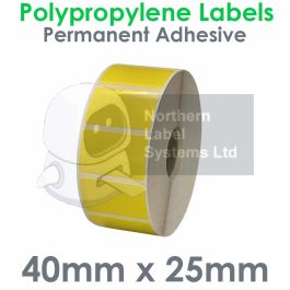 Yellow Polypropylene Labels 40mm x 25mm - Small Roll