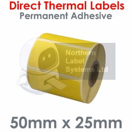 Yellow Direct Thermal Labels - 50mm x 25mm 500 Per Roll - Mobile