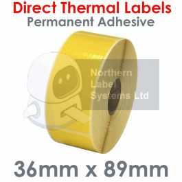 Yellow Direct Thermal Labels 36mm x 89mm Small Roll