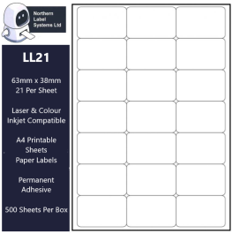 LL21 A4 Labels, 21 Per Sheet, 63.5mm x 38.1mm